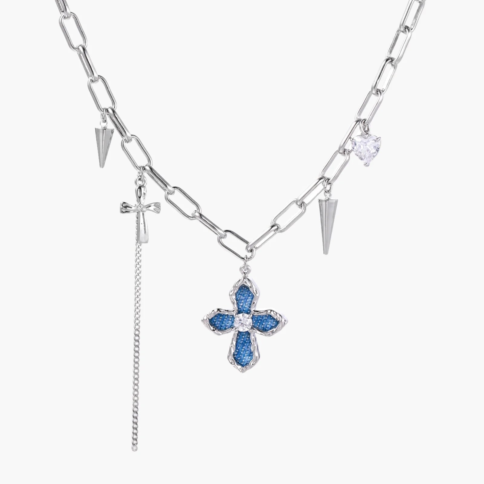 Divine Rebellion Charm Necklace | Blue Cross Pendant